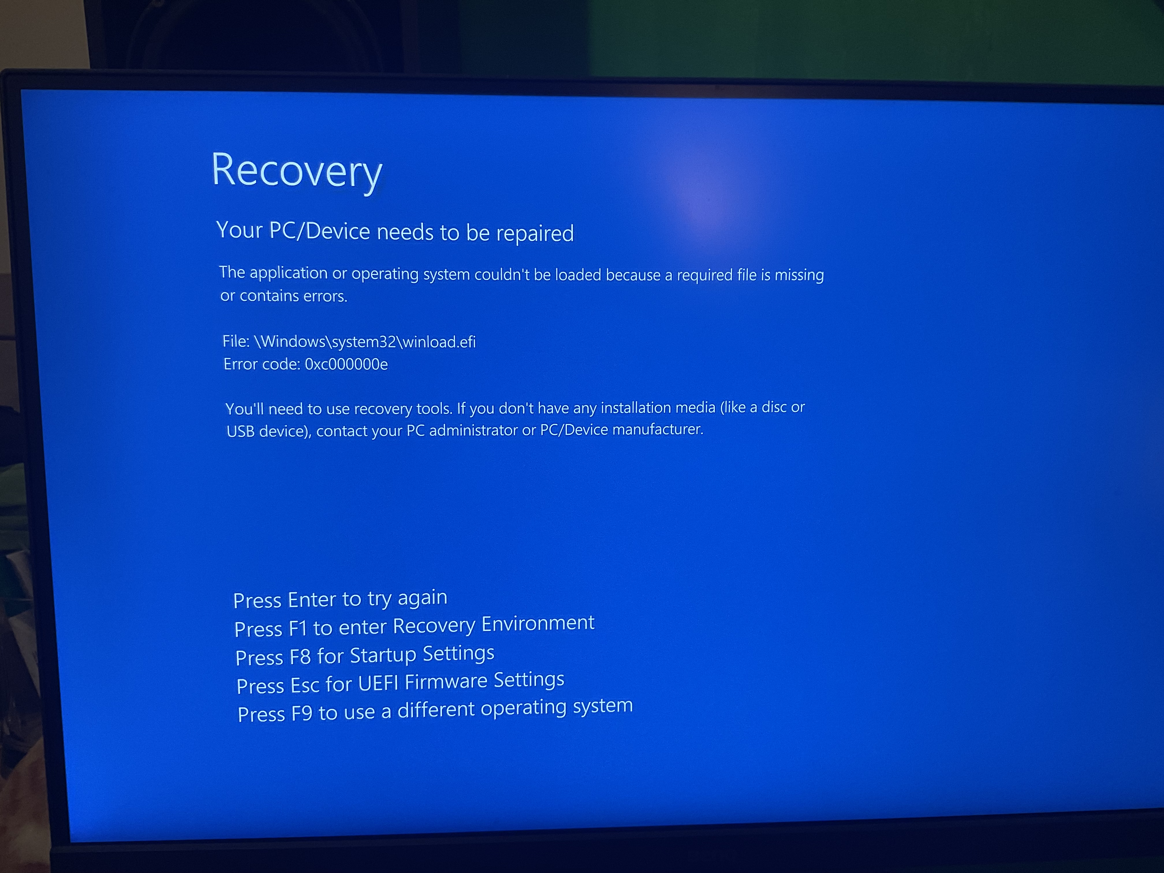 I got an error message (0xc000000e) and now Windows can’t be found on ...