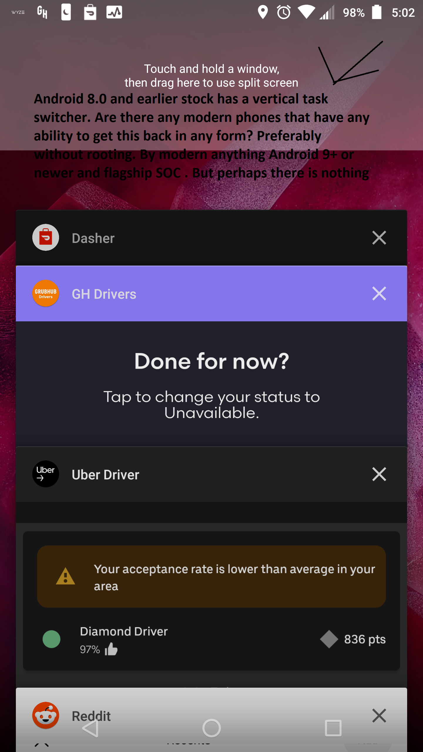 Any modern smart phones with a vertical task switcher mode like 8.0 and earlier? - Linux, macOS ...